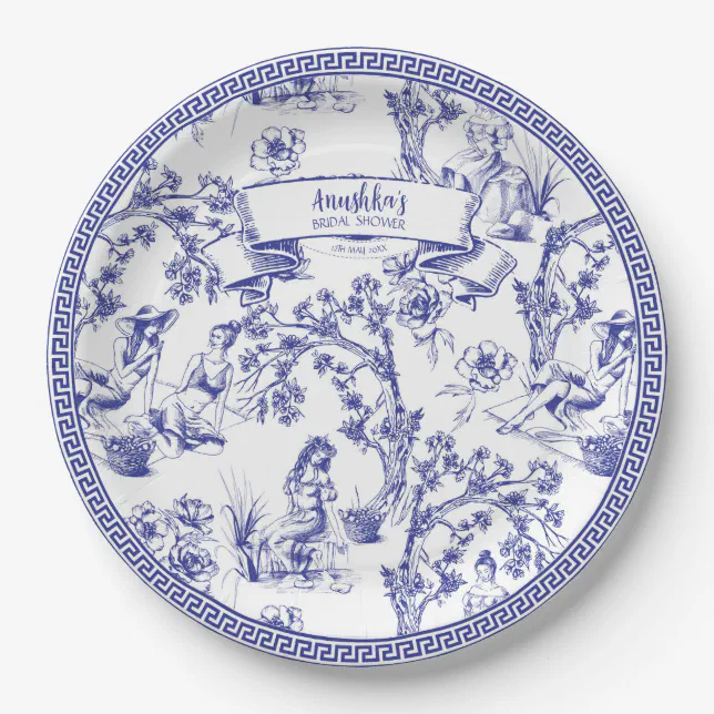 Blue and White Toile Paper Plates | Zazzle