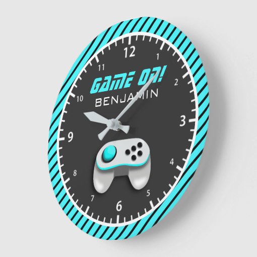 Blue and White Video Game Controller Kids Room Large Clock | Zazzle