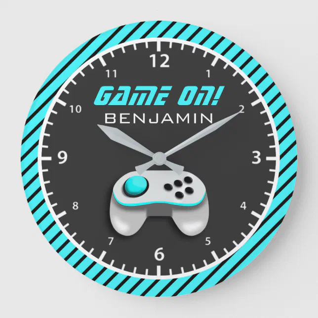 Blue and White Video Game Controller Kids Room Large Clock | Zazzle