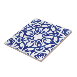 Blue and White Watercolor Spanish Pattern Ceramic Tile | Zazzle