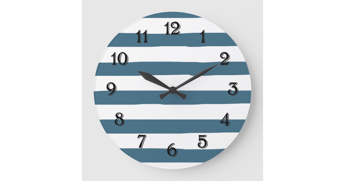 Blue and White Watercolor Stripes Large Clock | Zazzle