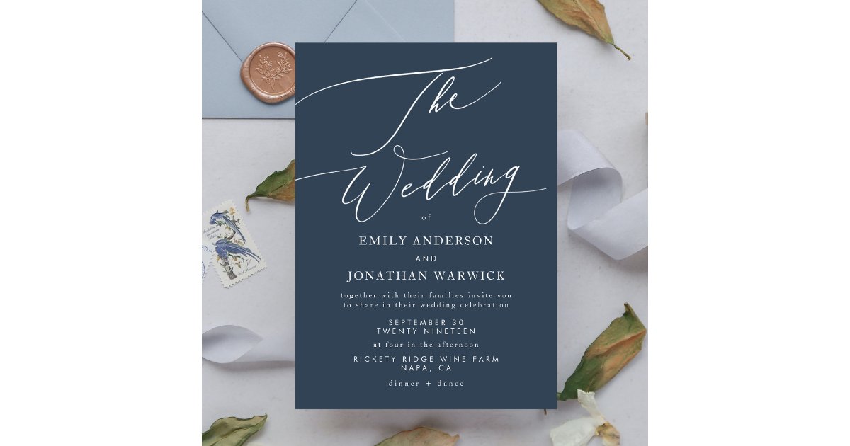Blue and white wedding invitation. Simple invite | Zazzle
