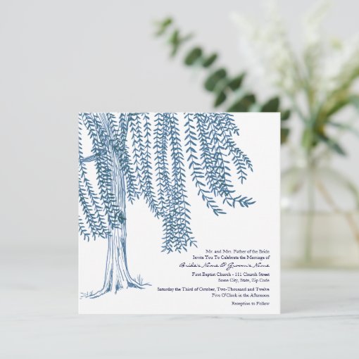 Blue and White Willow Tree Wedding Invitation | Zazzle