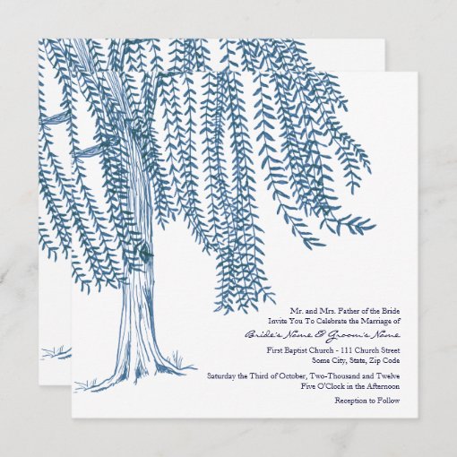 Blue and White Willow Tree Wedding Invitation | Zazzle