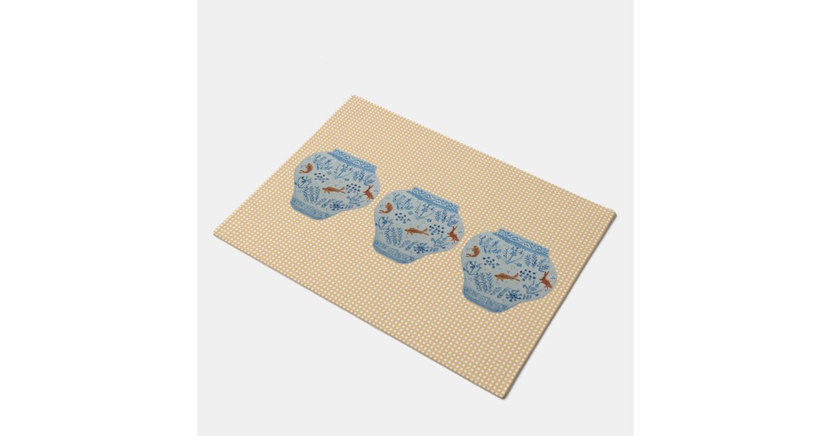 Blue and Whited Ginger Jar Doormat Rug | Zazzle