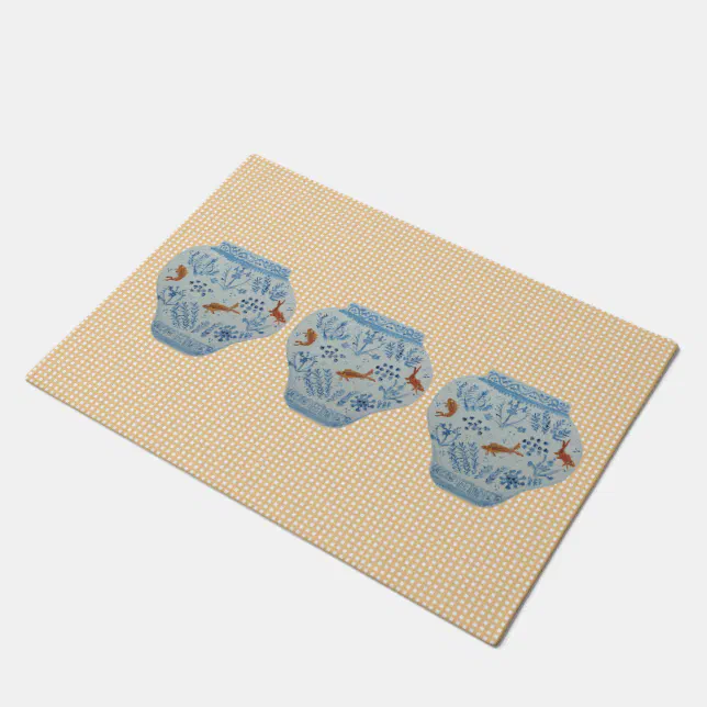 Blue and Whited Ginger Jar Doormat Rug | Zazzle