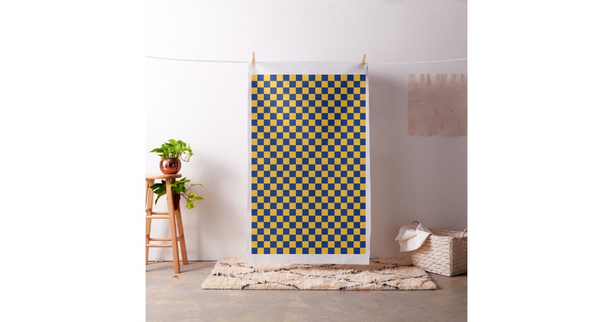 Blue and yellow checkerboard pattern fabric | Zazzle