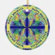 Blue and Yellow Cross Design - Customizable Text Ceramic Ornament | Zazzle