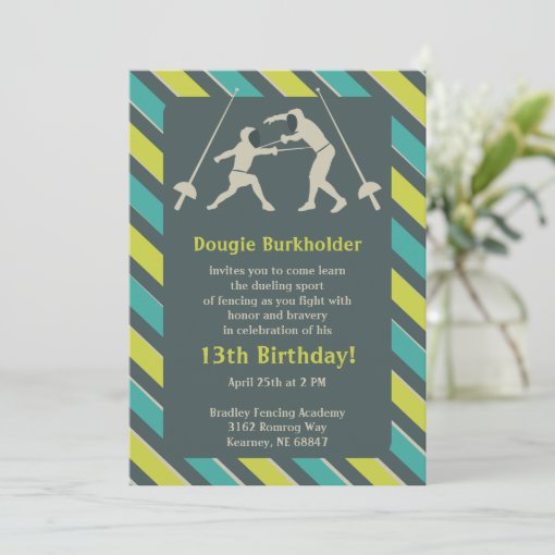 Blue and Yellow Fencing Birthday Party Invitation | Zazzle