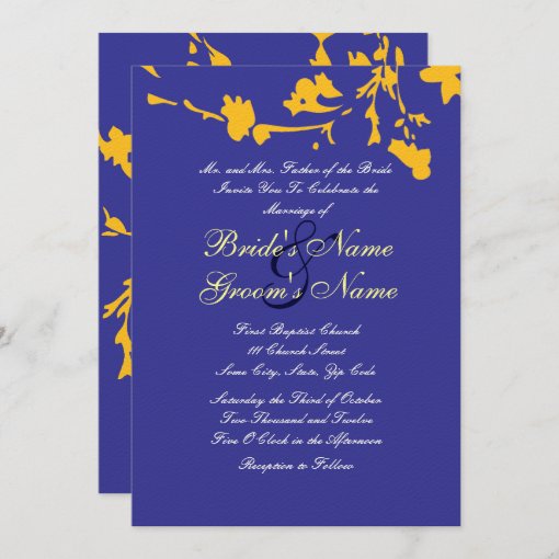 Blue and Yellow Floral Wedding Invitation | Zazzle