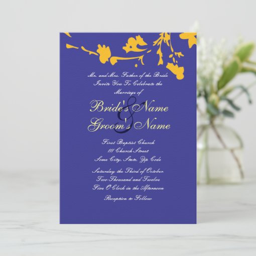 Blue and Yellow Floral Wedding Invitation | Zazzle
