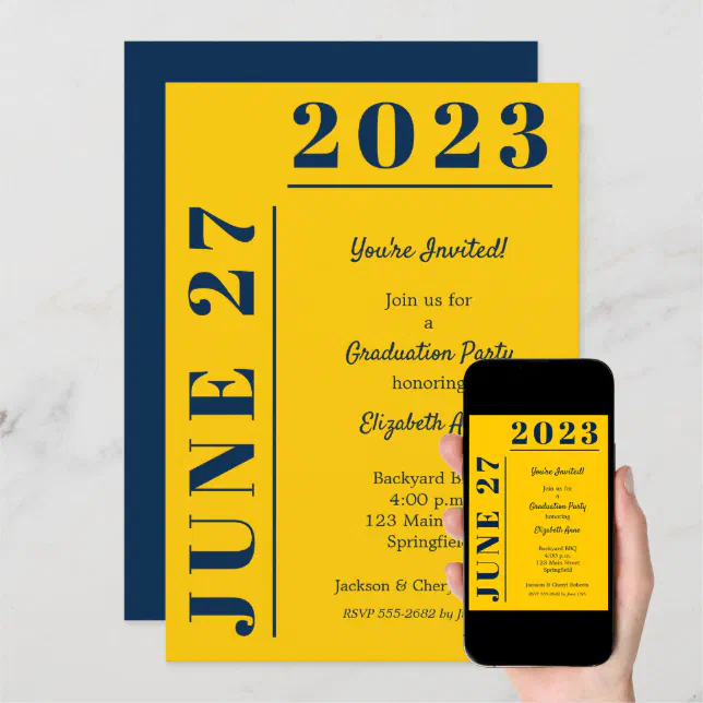 Blue and Yellow Graduation Party Invitation | Zazzle