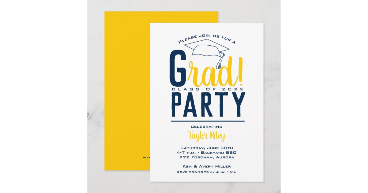 Blue and Yellow Graduation Party Invitation | Zazzle