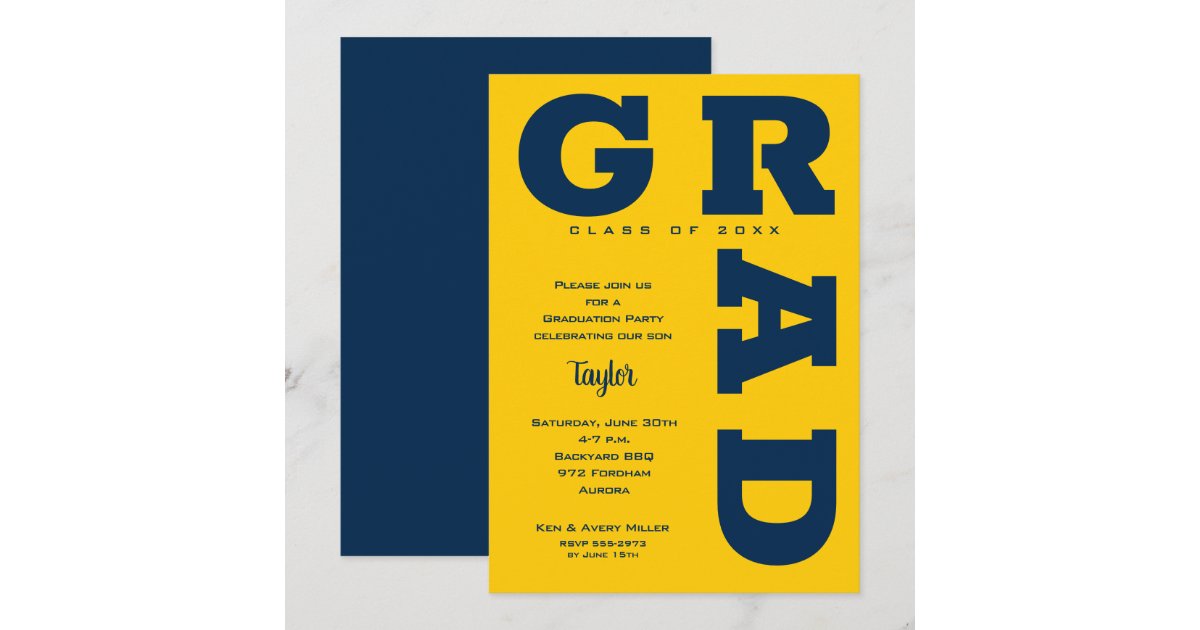 Blue and Yellow Graduation Party Invitation | Zazzle