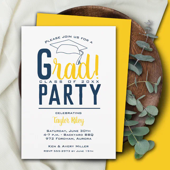 Blue and Yellow Graduation Party Invitation | Zazzle
