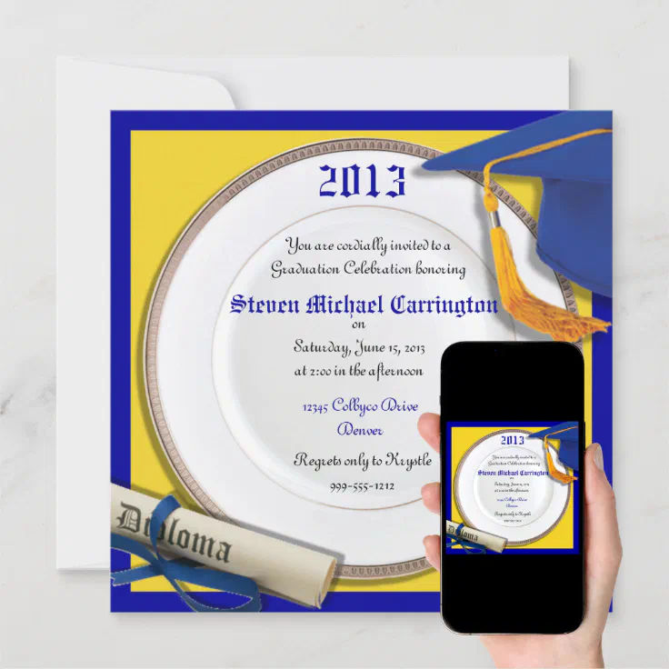 Blue and Yellow Graduation Party Invitations | Zazzle