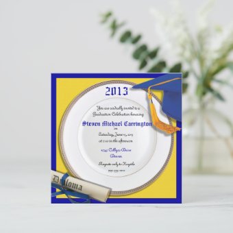 Blue and Yellow Graduation Party Invitations | Zazzle