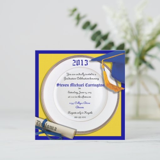 Blue and Yellow Graduation Party Invitations | Zazzle