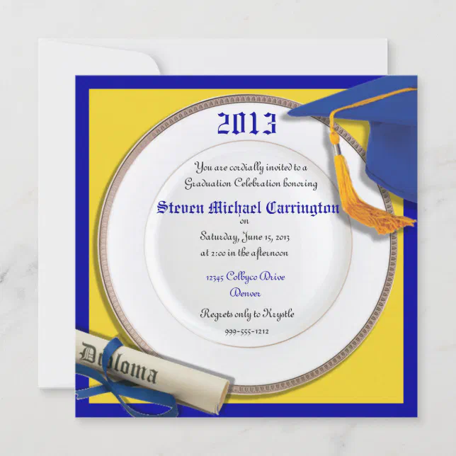 Blue and Yellow Graduation Party Invitations | Zazzle