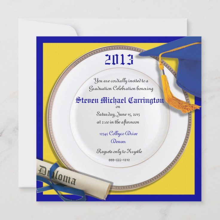 Blue and Yellow Graduation Party Invitations | Zazzle