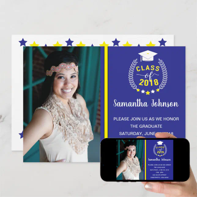 Blue and Yellow Graduation Party Invite | Zazzle