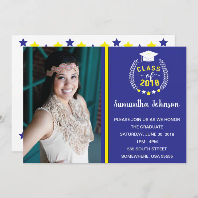 Blue and Yellow Graduation Party Invite | Zazzle
