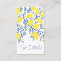 Blue and yellow lemon vines wedding the details enclosure card | Zazzle