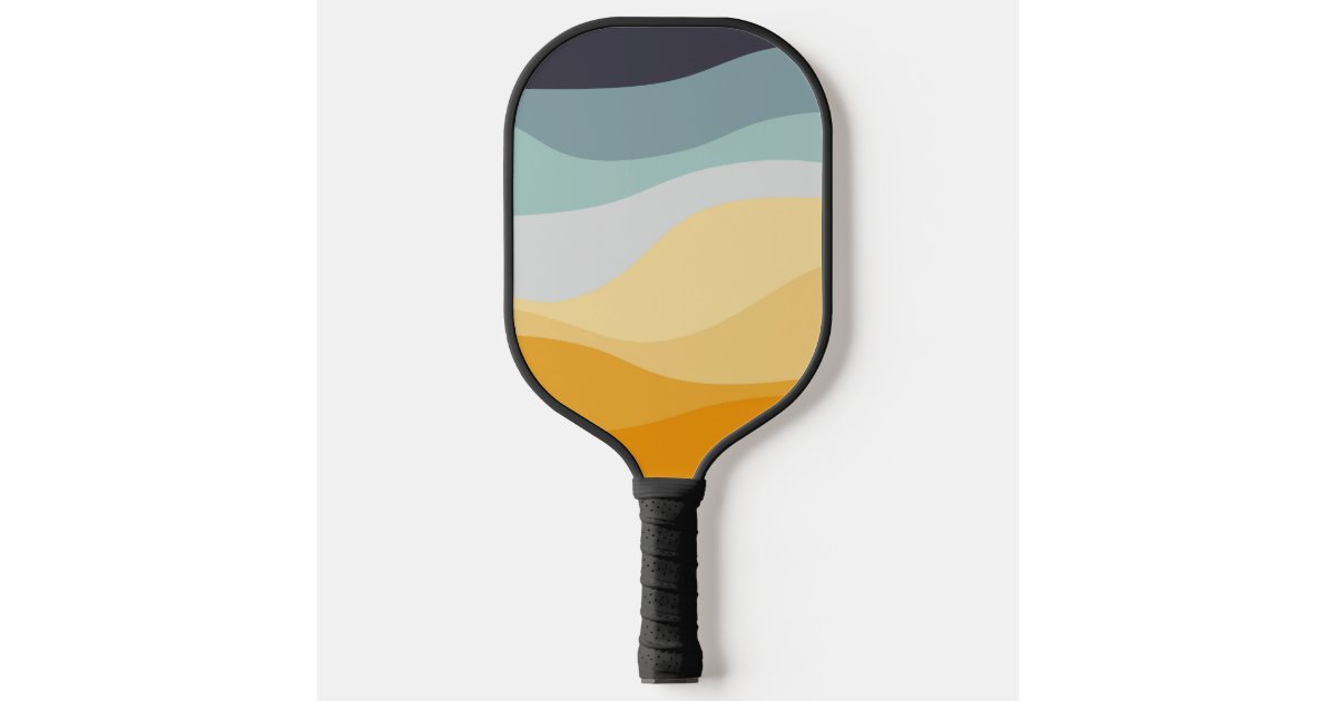 Blue and yellow retro style wavy ocean pickleball paddle | Zazzle