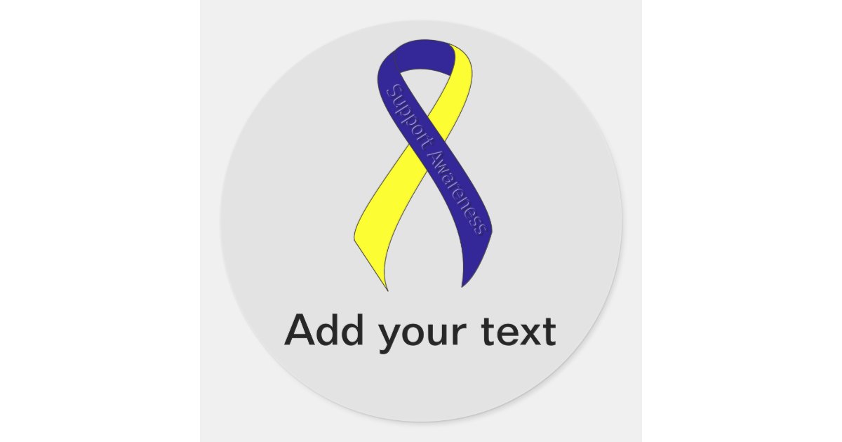 Blue and Yellow Ribbon Support Awareness Classic Round Sticker | Zazzle