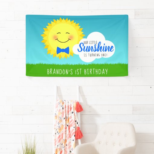 Blue and Yellow Sunshine Birthday Party Banner | Zazzle