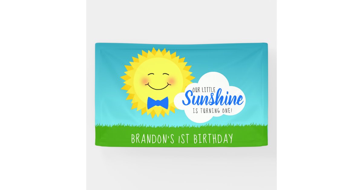Blue and Yellow Sunshine Birthday Party Banner | Zazzle