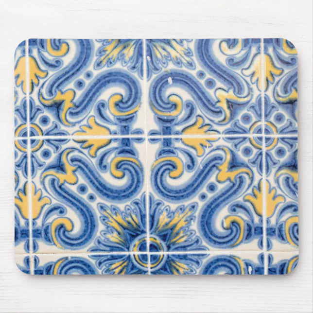 Blue and yellow tile, Portugal Mouse Pad | Zazzle