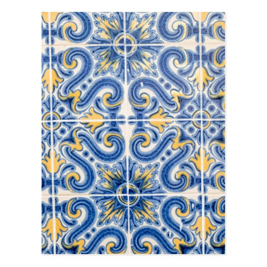 Blue and yellow tile, Portugal Postcard | Zazzle.com