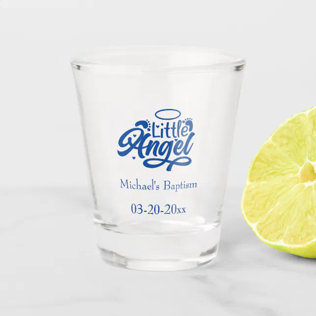 Blue Angel Feet Christening Personalized Votive Shot Glass | Zazzle
