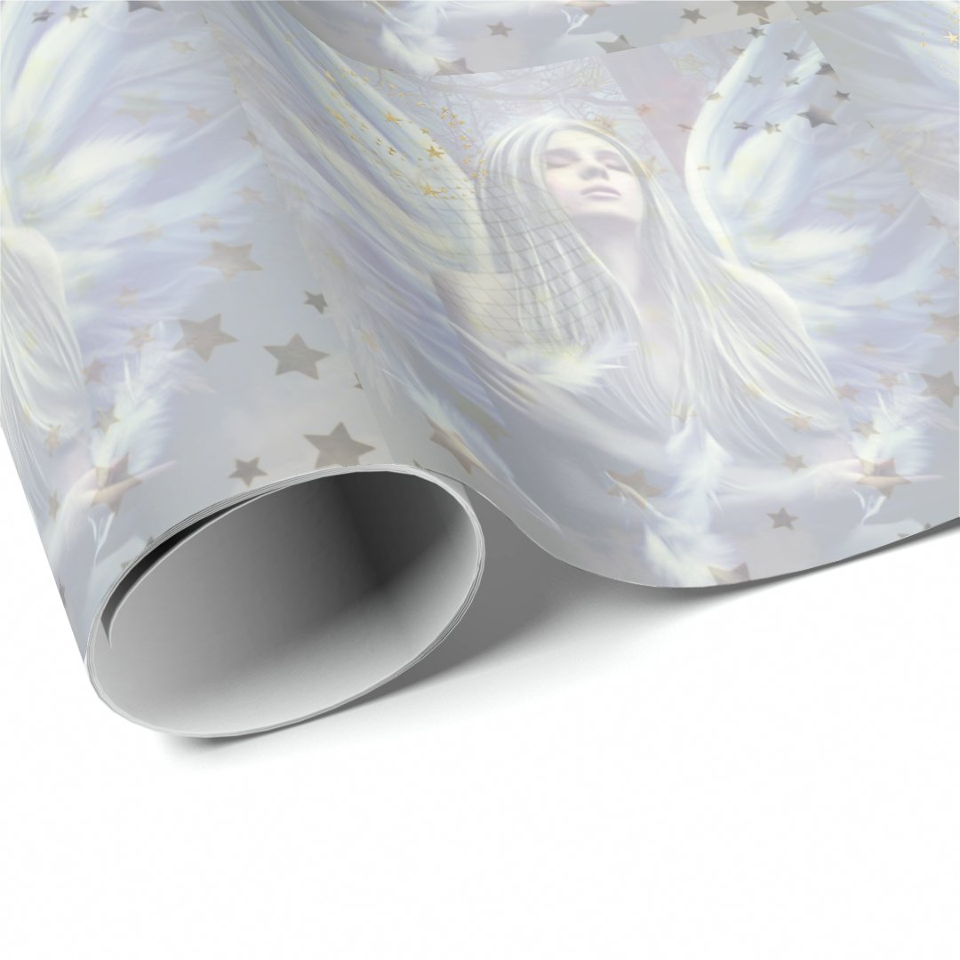 Blue Angel & Stars Wrapping Paper | Zazzle