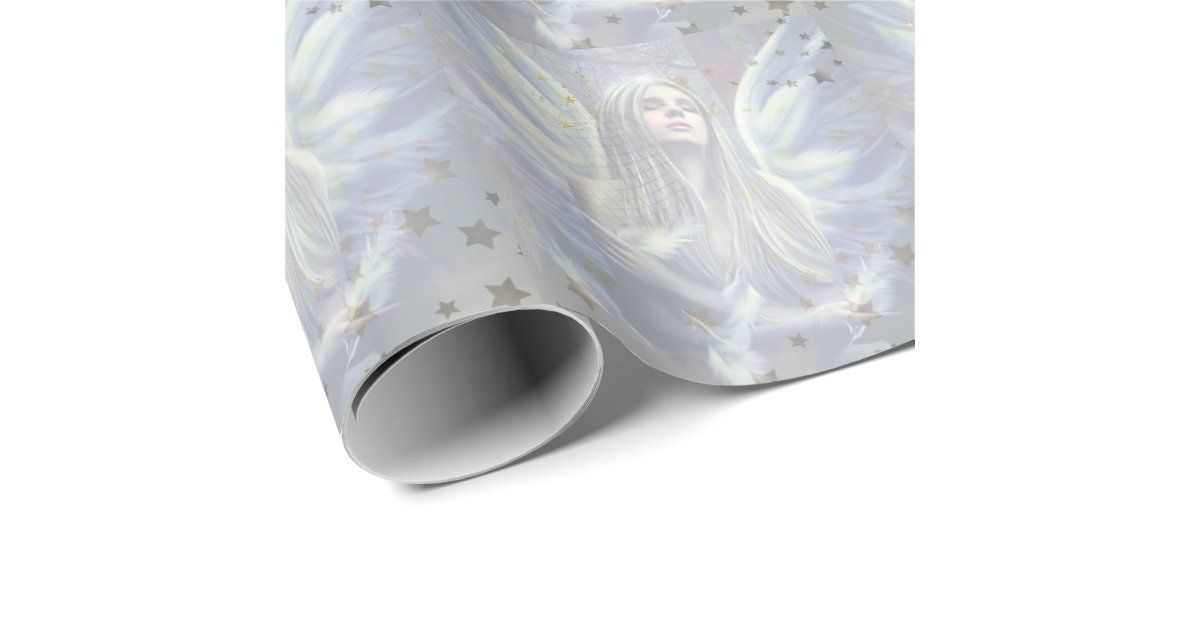 Blue Angel & Stars Wrapping Paper | Zazzle