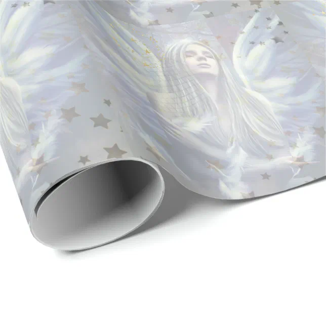 Blue Angel & Stars Wrapping Paper | Zazzle