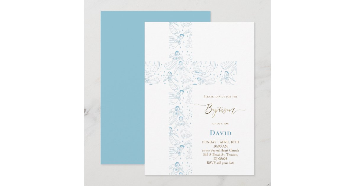blue angels pattern Holy Cross Baptism Invitation | Zazzle