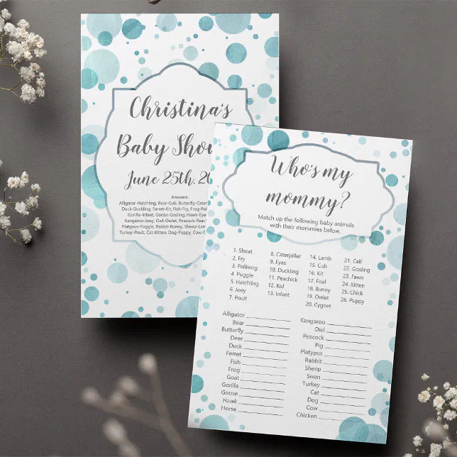 Blue "Animal name" baby boy shower game Answer Key | Zazzle