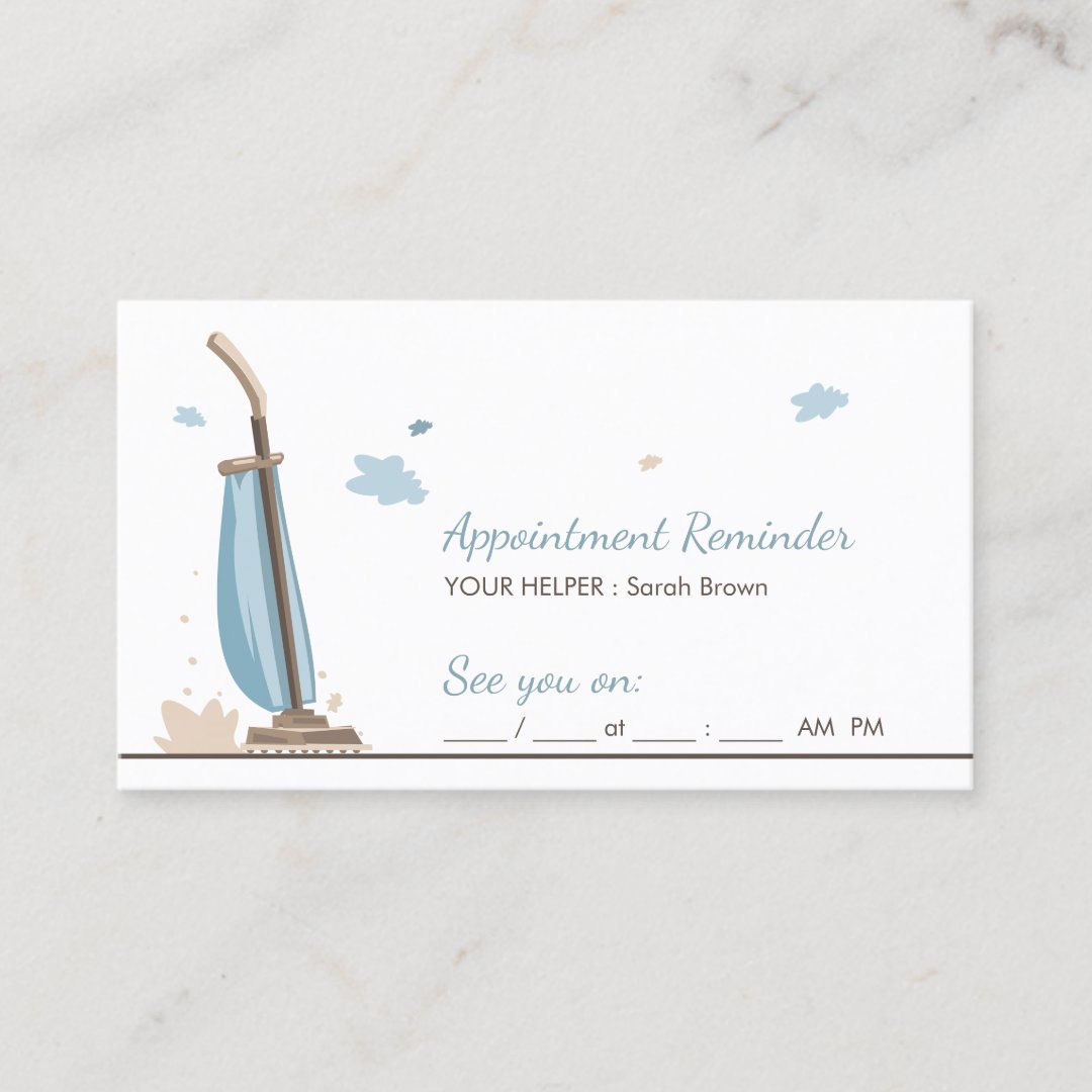 Blue Appointment Reminder House Cleaning Business Card | Zazzle
