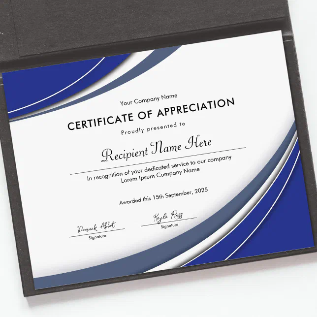 Blue Appreciation Certificate | Zazzle