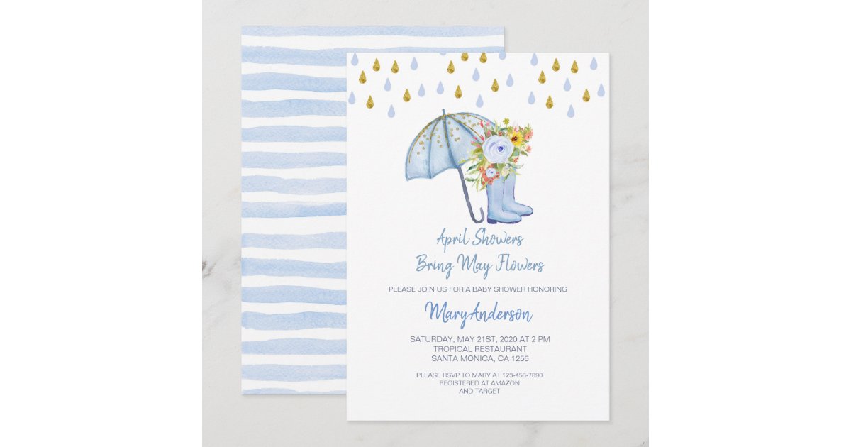 Blue April Showers Bring May Flowers Baby Shower Invitation | Zazzle