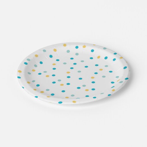 Blue, aqua and yellow spotty party plates | Zazzle