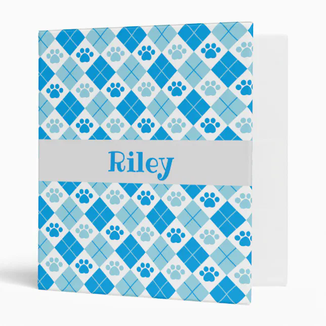 Blue Argyle Paw Print Pattern 3 Ring Binder | Zazzle