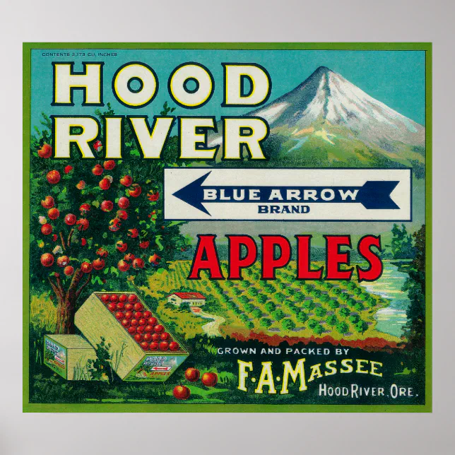 Blue Arrow Apple Crate LabelHood River, OR Poster | Zazzle