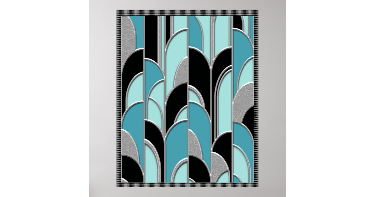 Blue Art Deco Style Abstract Poster | Zazzle