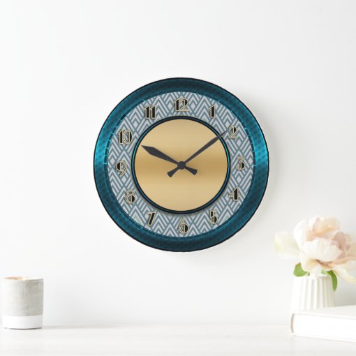Blue Art Deco Style Large Clock | Zazzle
