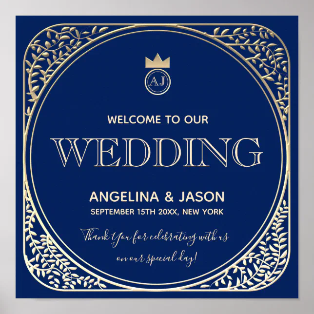 Blue Art Deco Welcome Wedding Poster | Zazzle