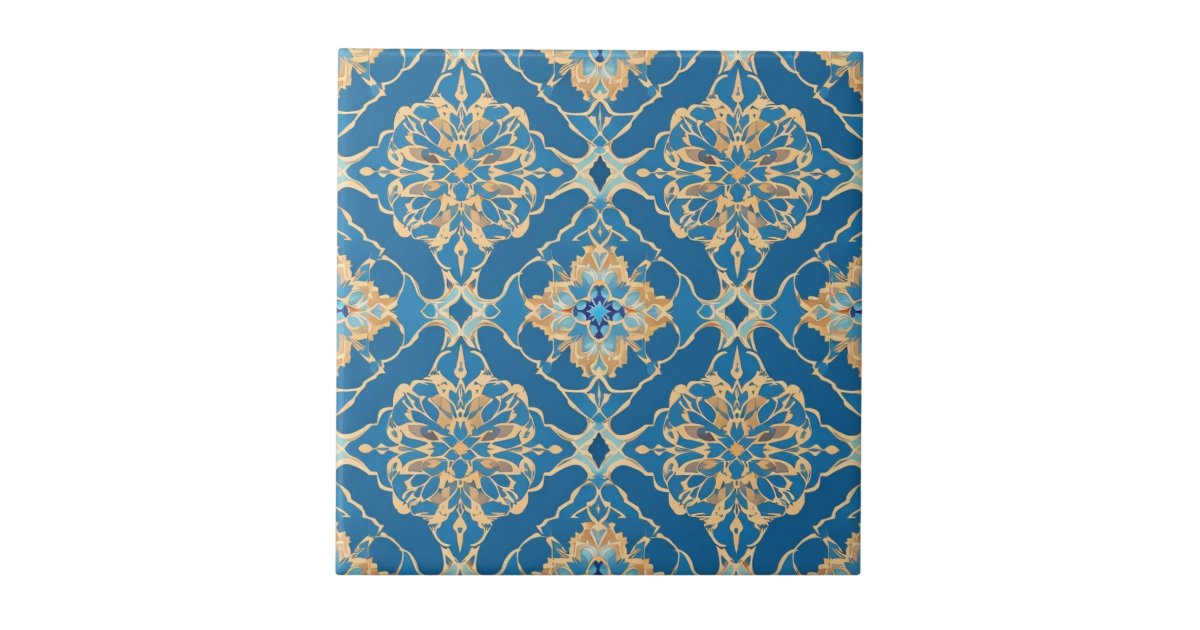 Blue Art Nouveau Moroccan Ethnic Ceramic Tile | Zazzle