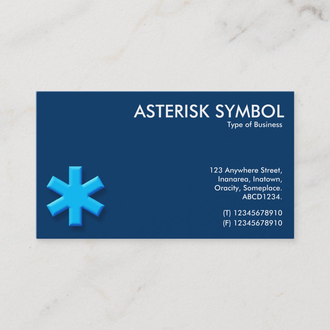 Blue Asterisk Symbol - Dark Blue (003366) Business Card | Zazzle